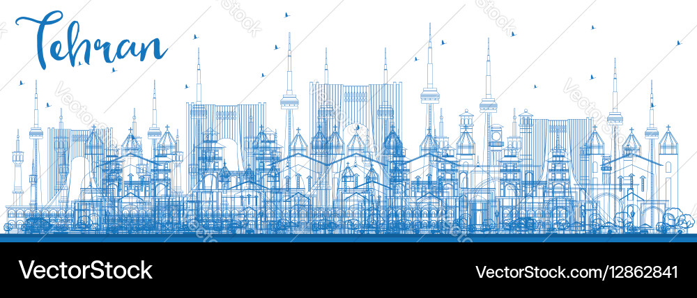 Outline tehran skyline with blue landmarks Vector Image