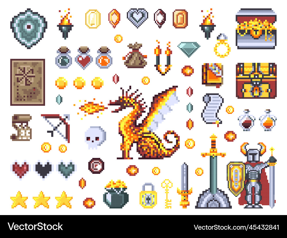 Pixel art fantasy rpg adventure game assets Vector Image