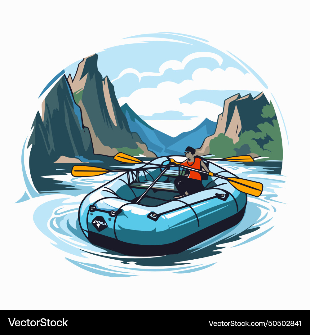 Rafting in the mountains cartoon style Royalty Free Vector