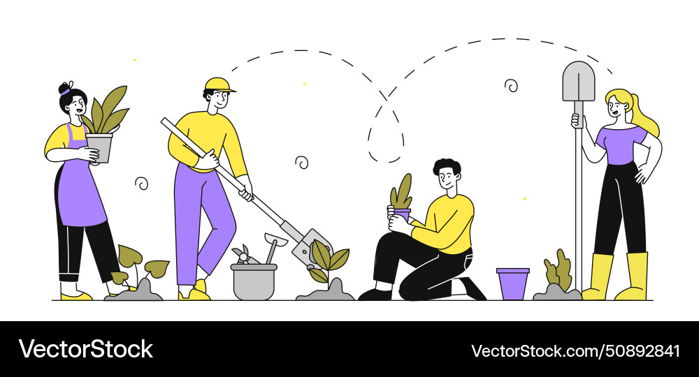 Volunteers plant trees doodle set Royalty Free Vector Image
