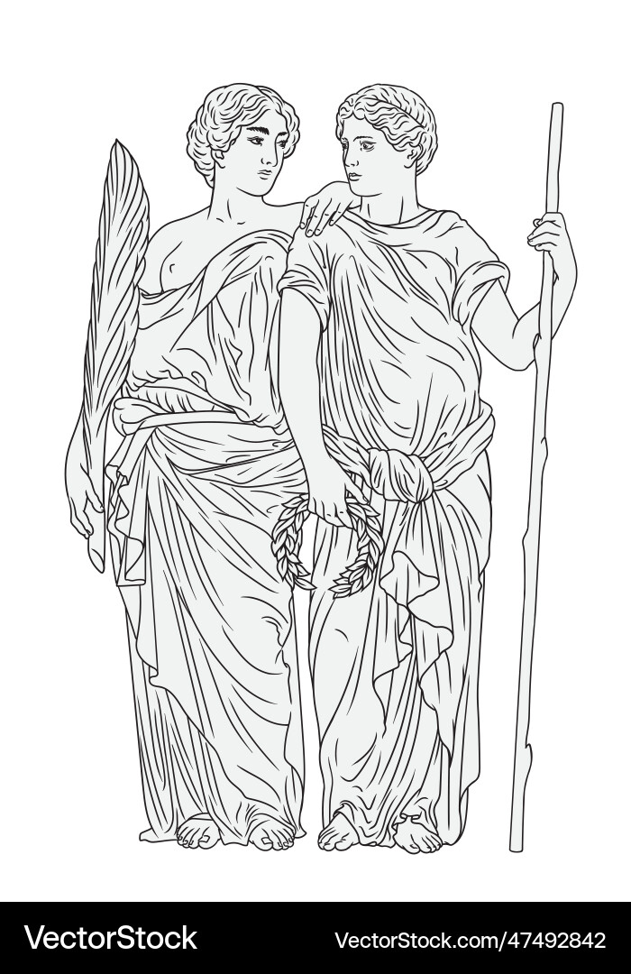Ancient Greek Figures with Wreaths Royalty Free Vector Image