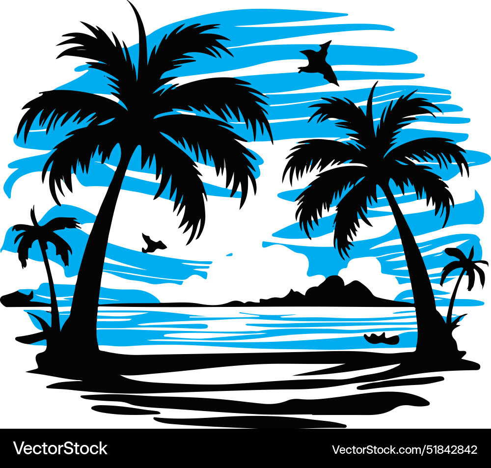 Beach silhouette art style Royalty Free Vector Image