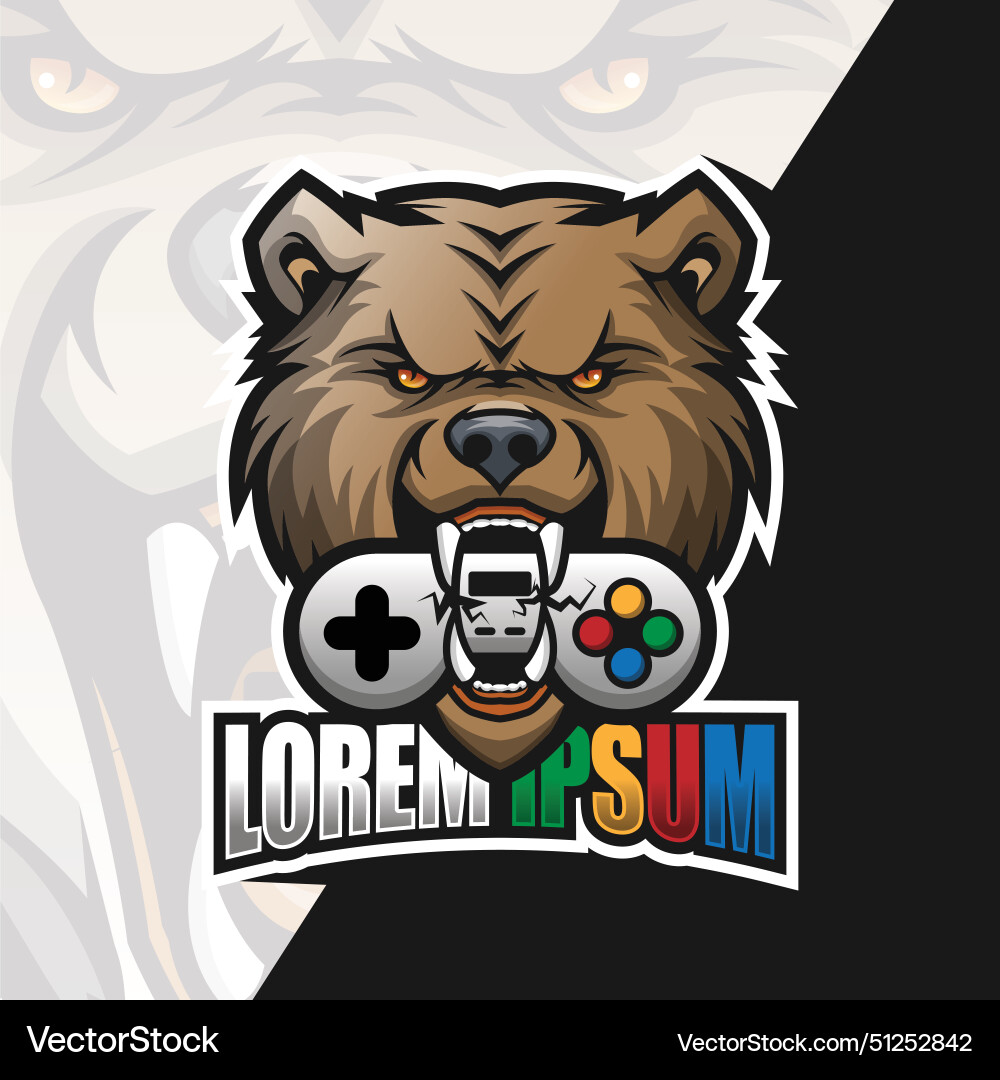 Bear gamer logo design grizzly head Royalty Free Vector