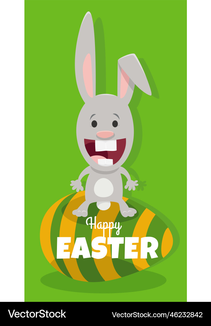 Cartoon easter bunny on painted egg greeting card Vector Image