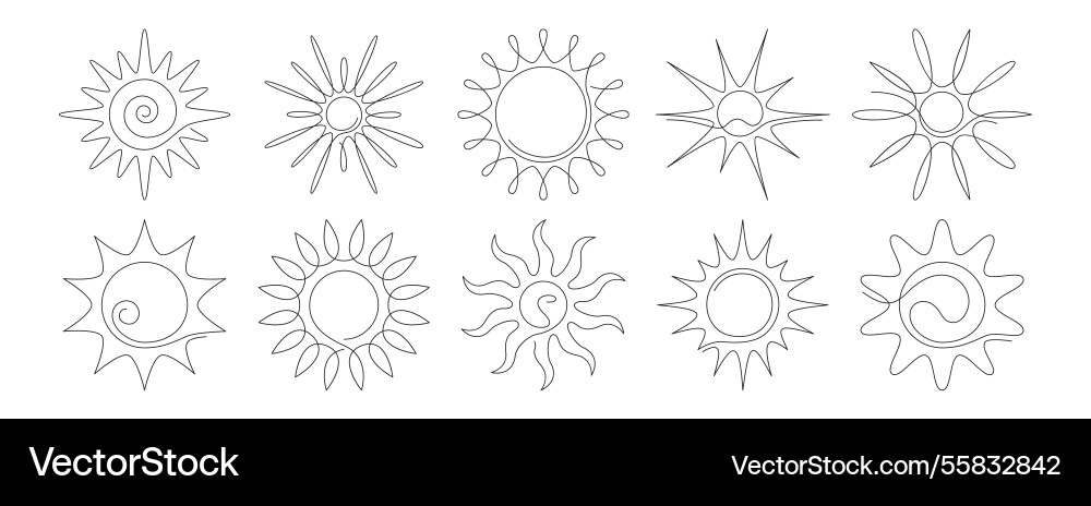 Continuous line sun set sunshine icons or summer Vector Image