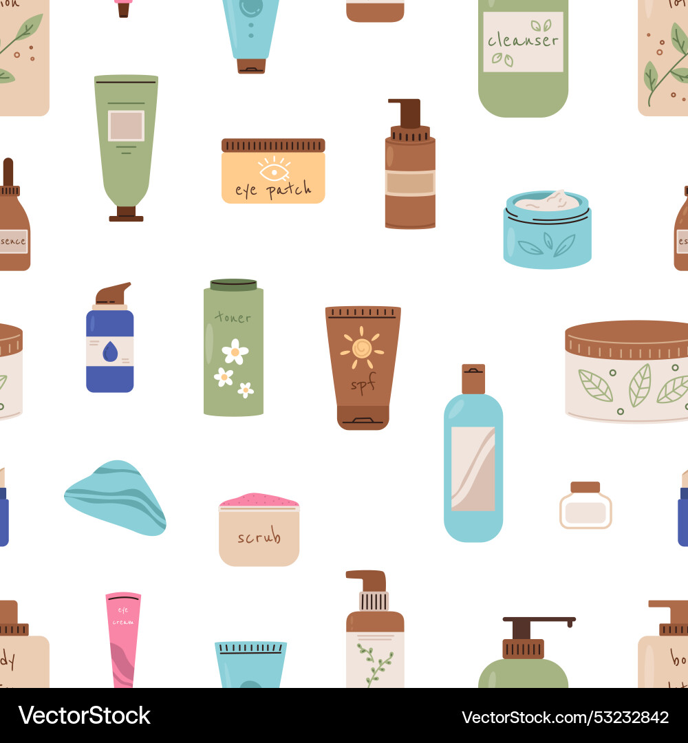 Cosmetics bottles seamless pattern lotions cream Vector Image