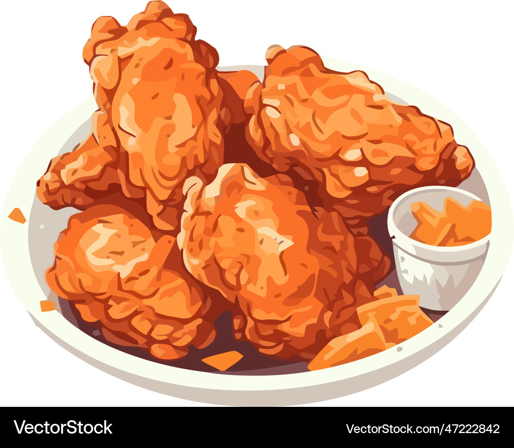 Fresh fried chicken with sauce in bowl Royalty Free Vector