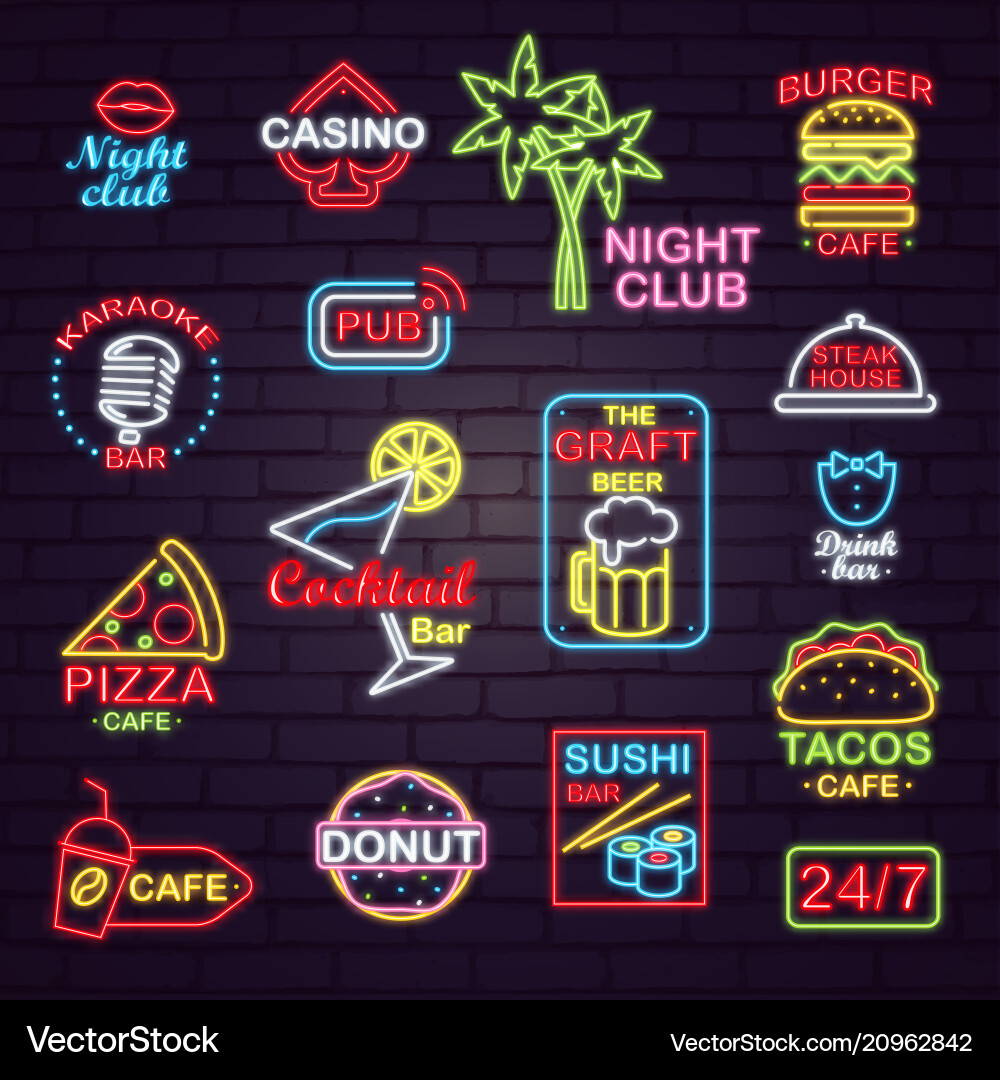 Neon Signs for Bars & Clubs Royalty Free Vector Image