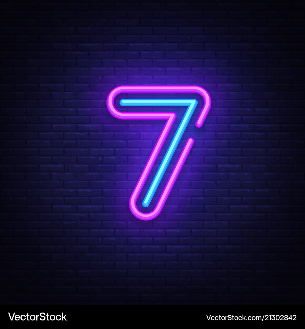 Number seven symbol neon sign seventh Royalty Free Vector