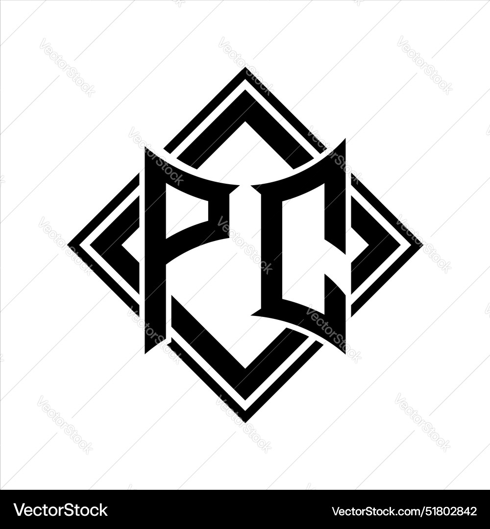 Pc letter logo with abstract shield shape Vector Image