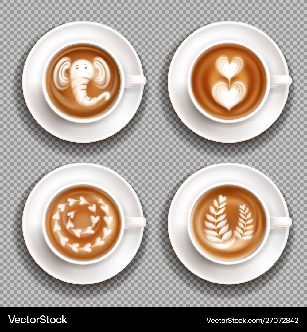 Realistic latte art top view Royalty Free Vector Image