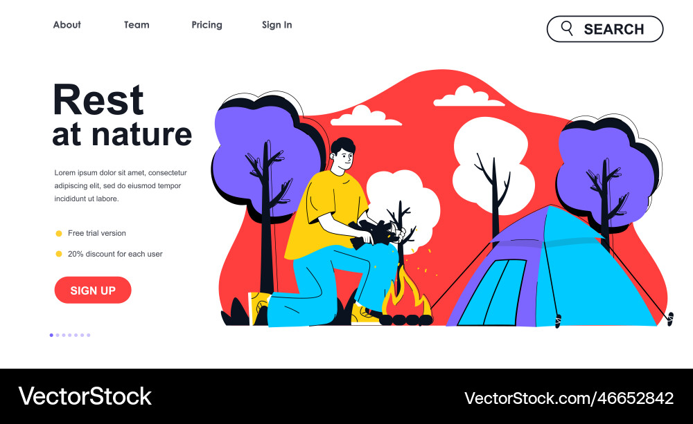Rest at nature concept for landing page template Vector Image