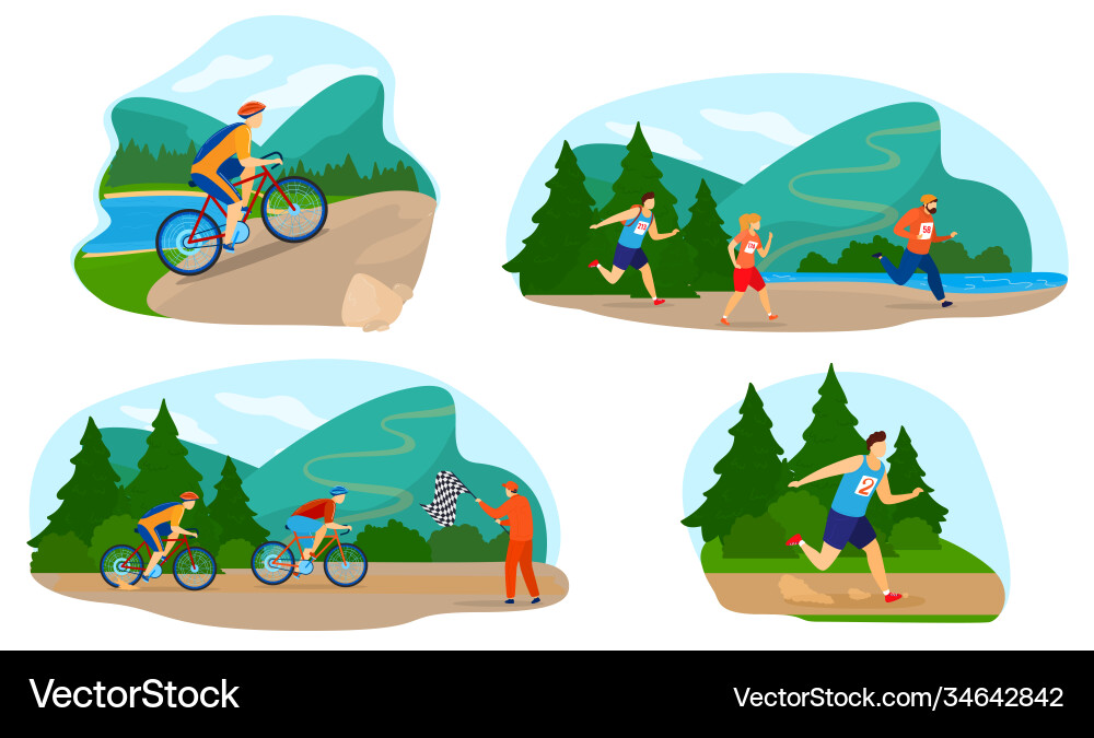 Run marathon race set cartoon Royalty Free Vector Image