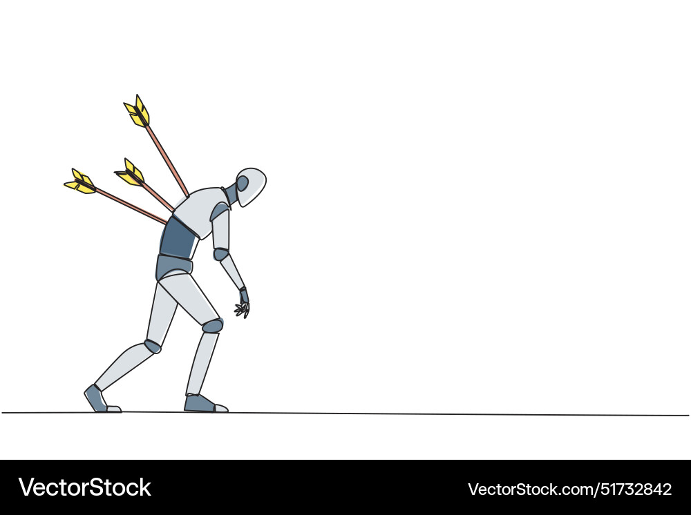 Single one line drawing smart robot standing Vector Image