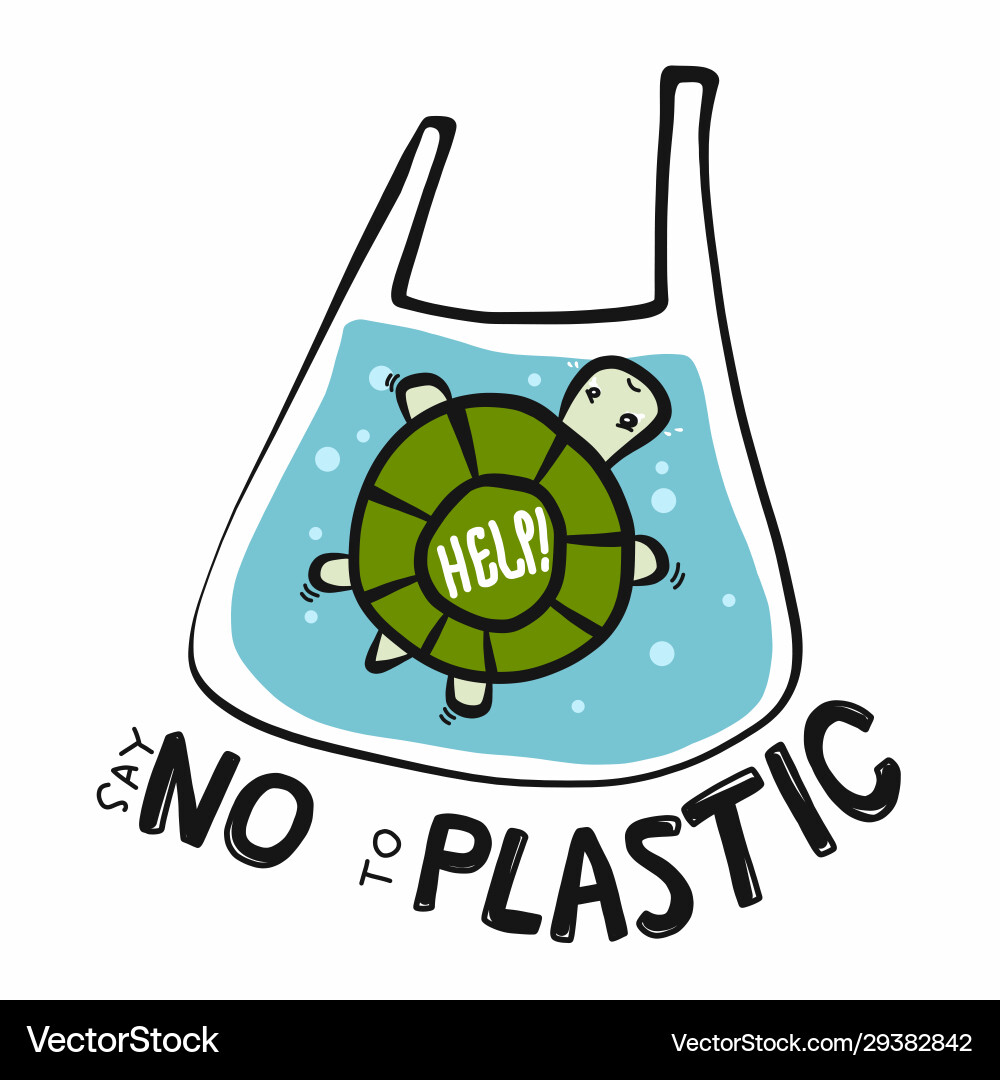 Turtle say no to plastic cartoon Royalty Free Vector Image