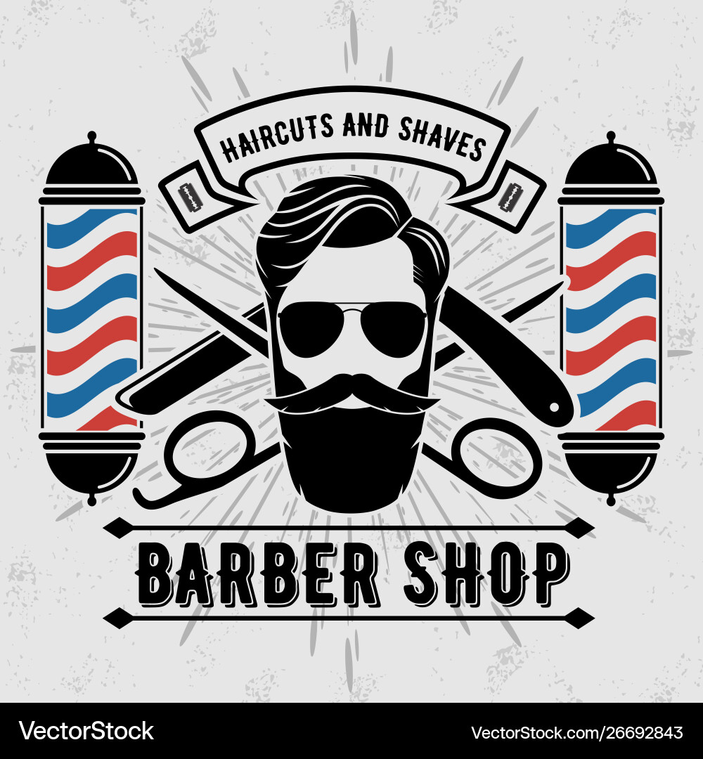 Barber shop poster template with hipster face Vector Image