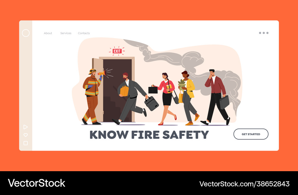 Fire safety landing page template fireman Vector Image