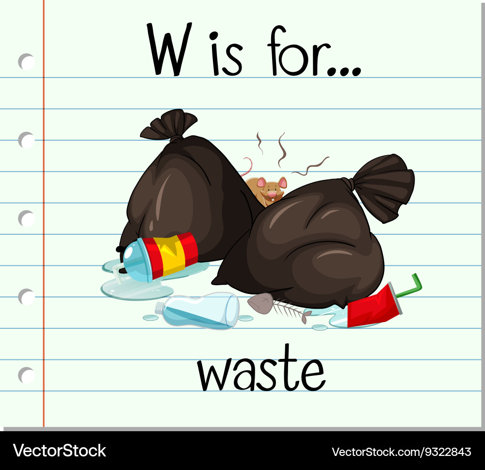 Flashcard letter w is for waste Royalty Free Vector Image