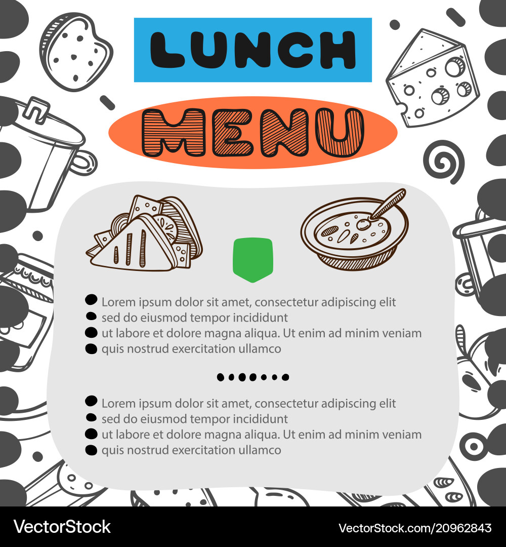 Handgezeichnetes Menü für Café mit Mittagessen Vorlage
