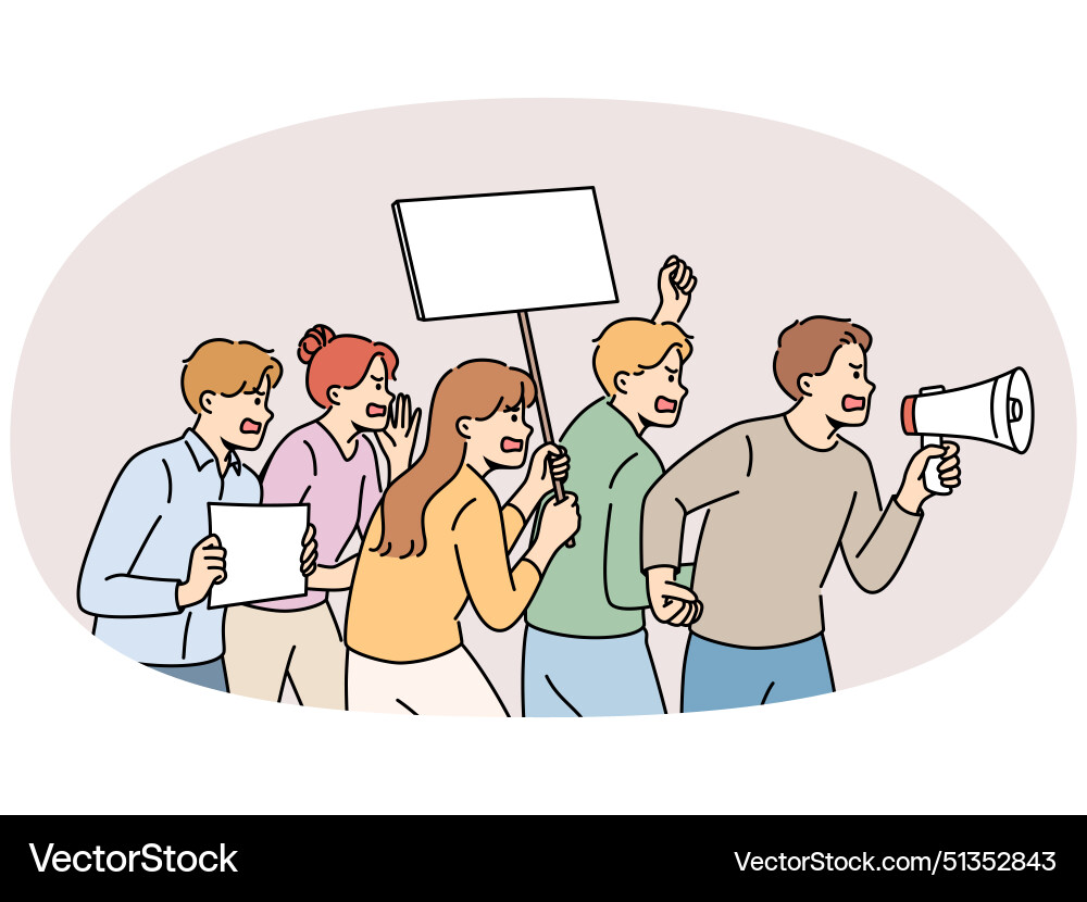Mad people with placards on demonstration Vector Image