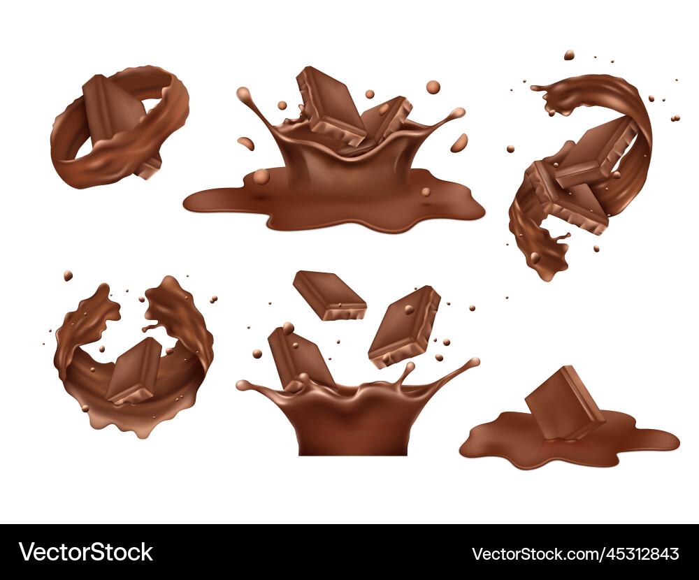 Milk chocolate bar choco splash dark cocoa Vector Image