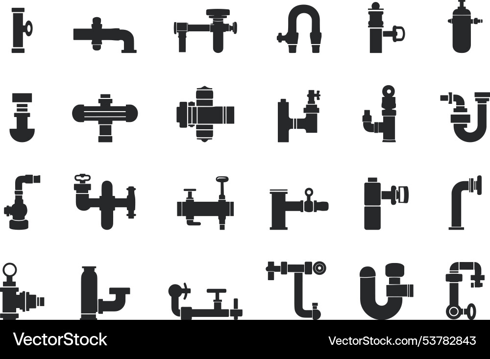 Sanitary engineering black icons set plumbing Vector Image