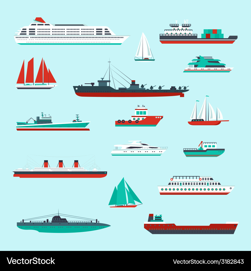 Ships and boats set Royalty Free Vector Image - VectorStock