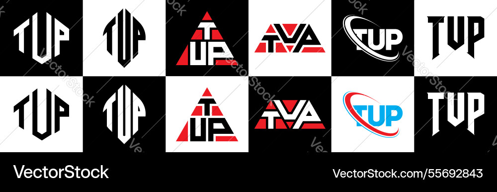 Tup letter logo design in six style polygon Vector Image
