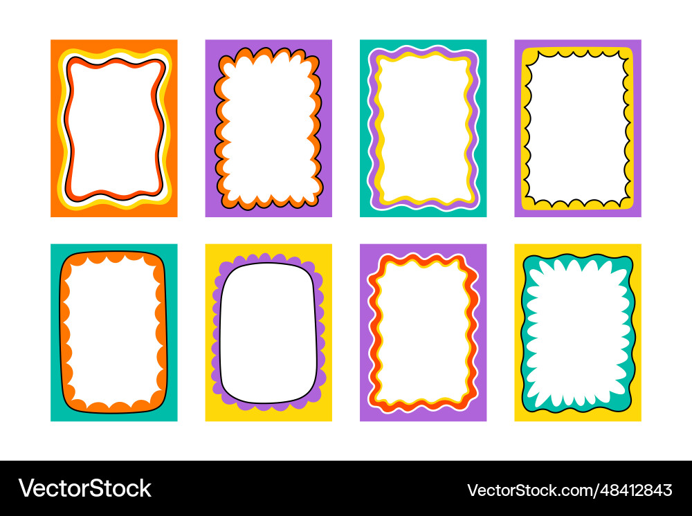 Wave scalloped edge frame doodle border with wavy Vector Image
