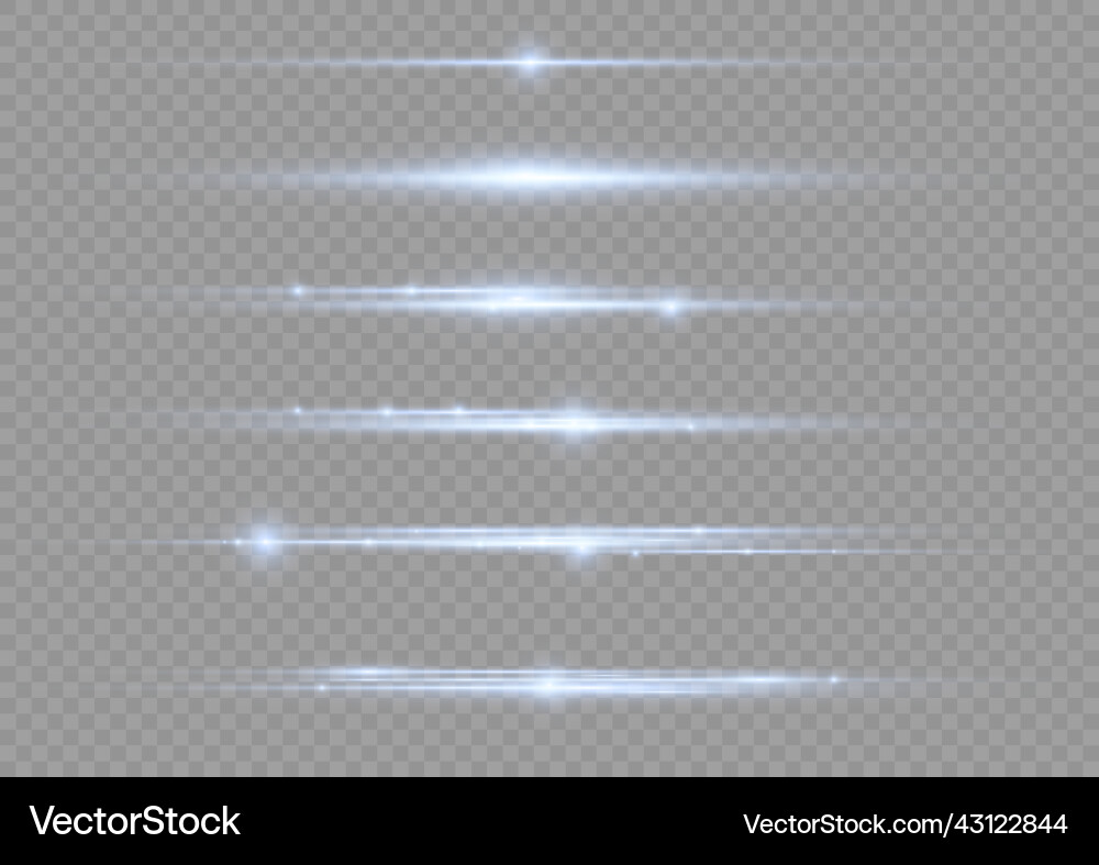 Blue neon glowing rays set horizontal light line Vector Image