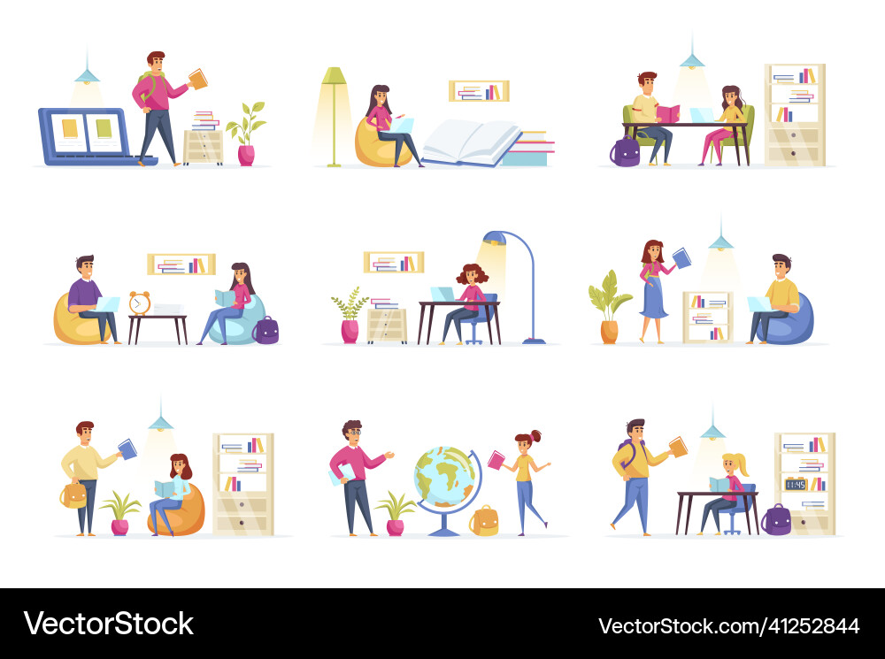 Education scenes bundle with people characters Vector Image