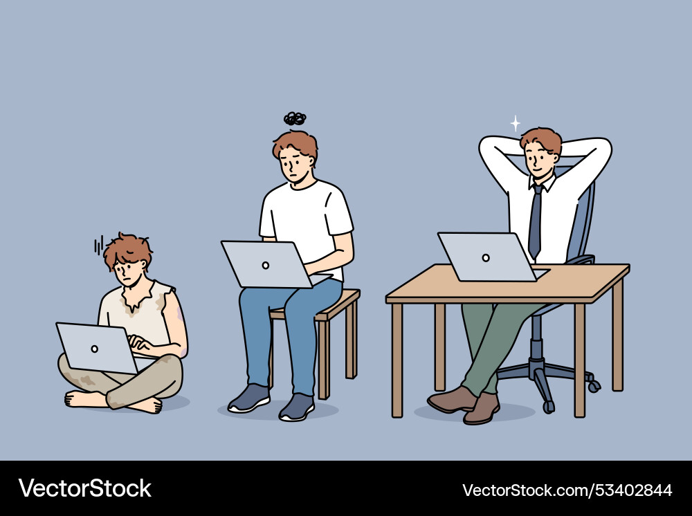 Evolution of man office clerk using laptop Vector Image