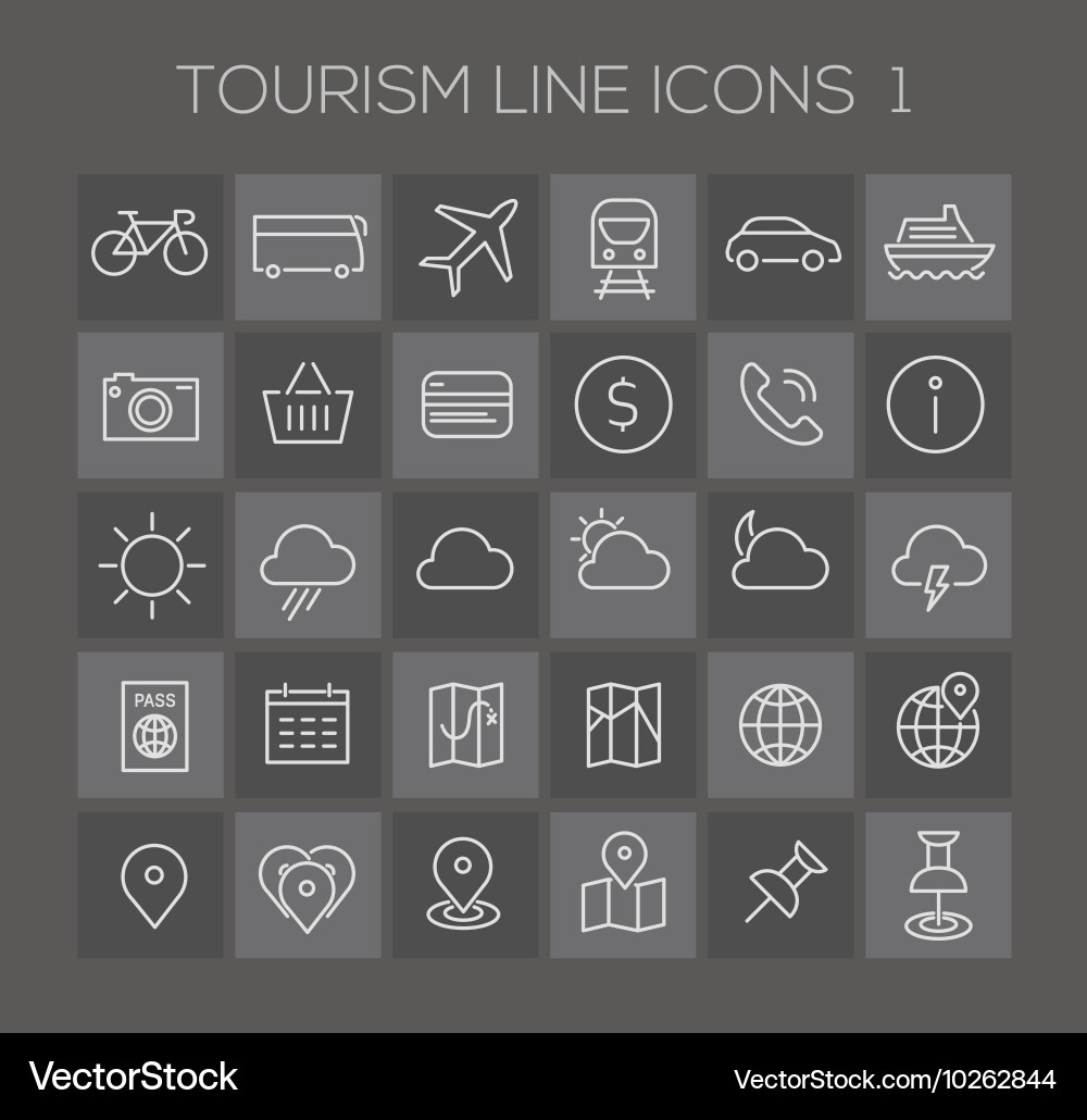 Inline tourism icons collection Royalty Free Vector Image