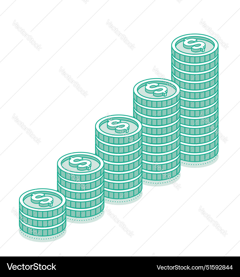 Isometric dollar coins stacks 3d cash outline Vector Image