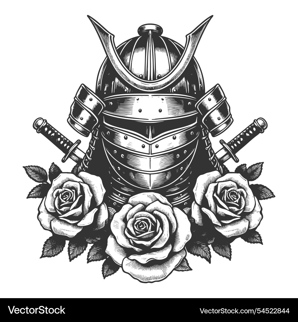 Medieval knight helmet with roses engraving Vector Image