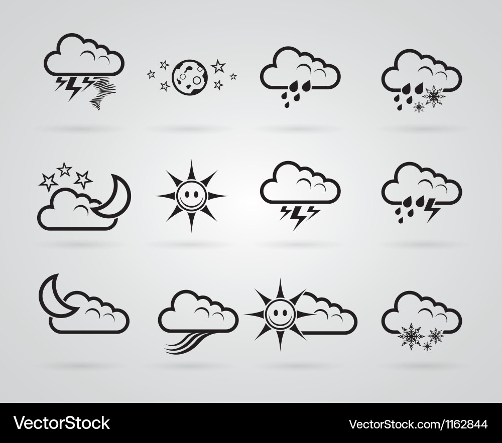 Set of different grey weather icons Royalty Free Vector
