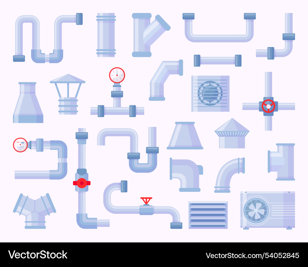 Air duct elements pipes system vents fans Vector Image