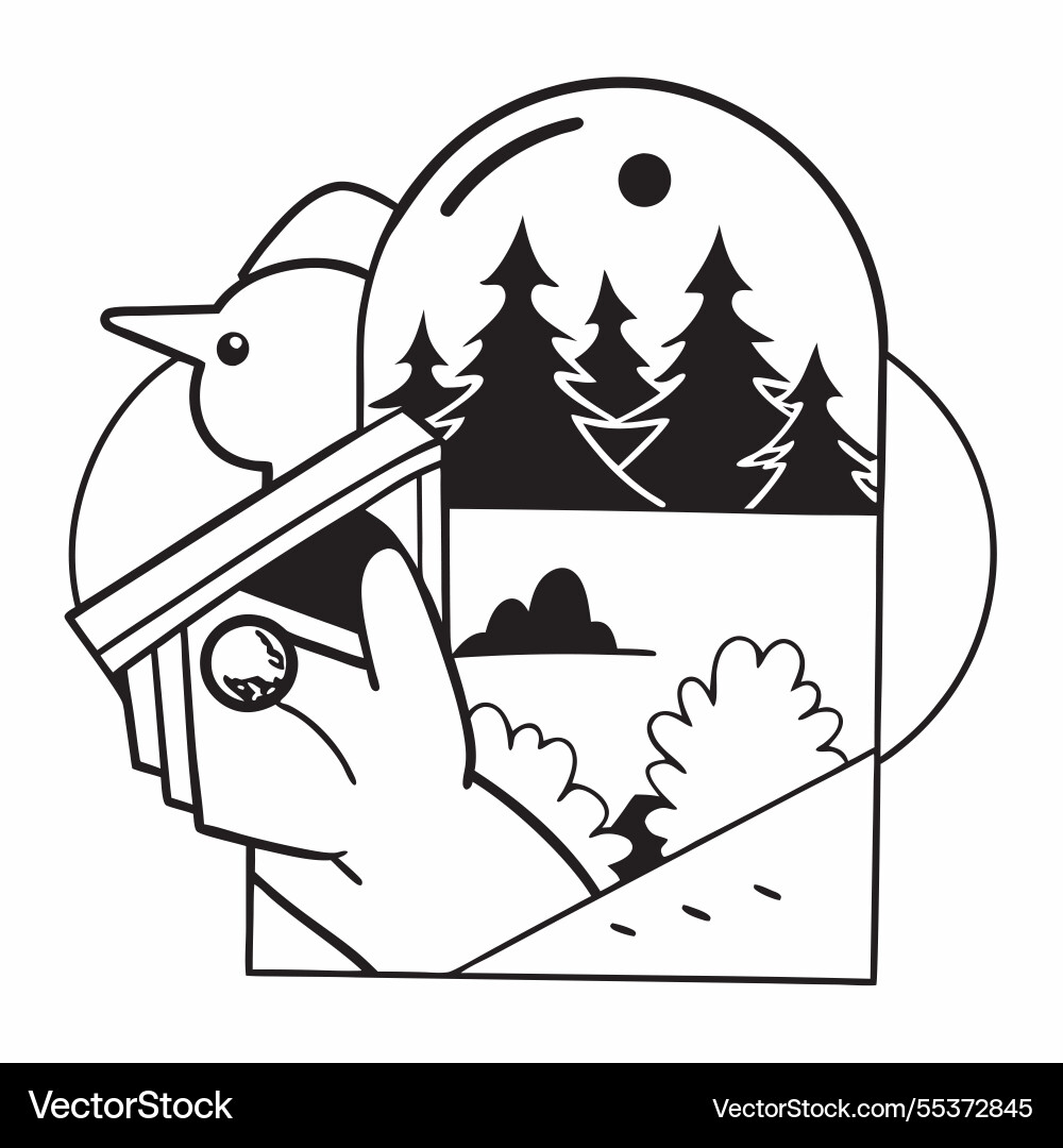 Birdwatcher with forest canopy concept Royalty Free Vector