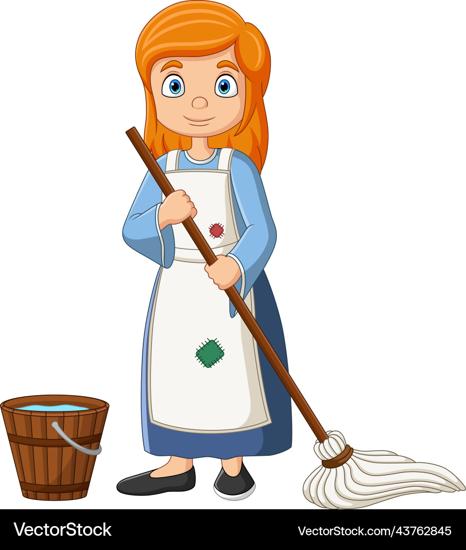 Cartoon cinderella with bucket and mop Royalty Free Vector