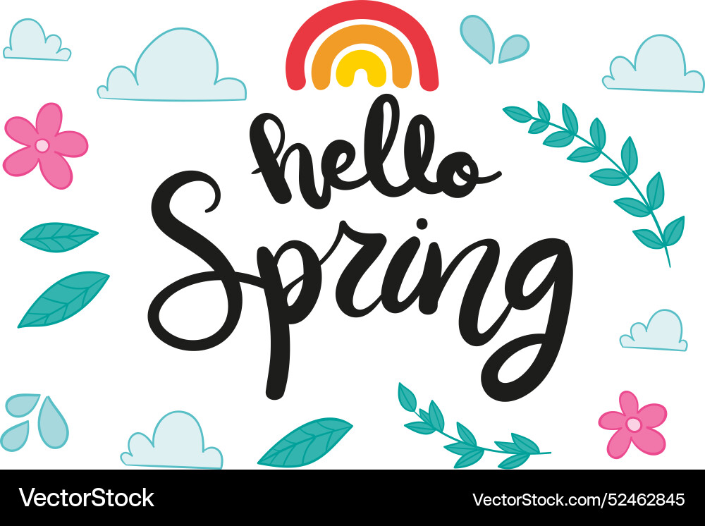 Seasonal hello spring lettering Royalty Free Vector Image