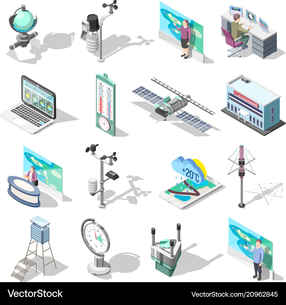 Weather forecasters isometric icons Royalty Free Vector