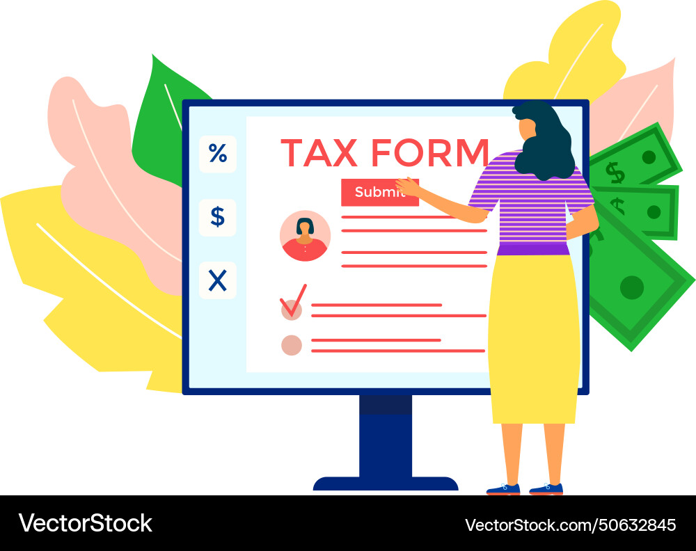 Woman filing electronic tax form computer screen Vector Image