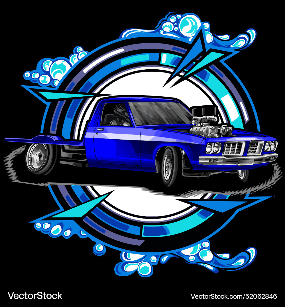 Blue drag racing car with black strip Royalty Free Vector