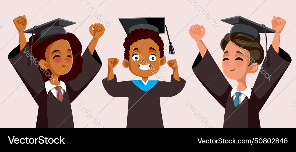 Cheerful students celebrating graduation cartoon Vector Image