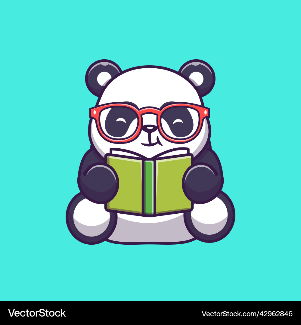 Cute panda reading book cartoon Royalty Free Vector Image