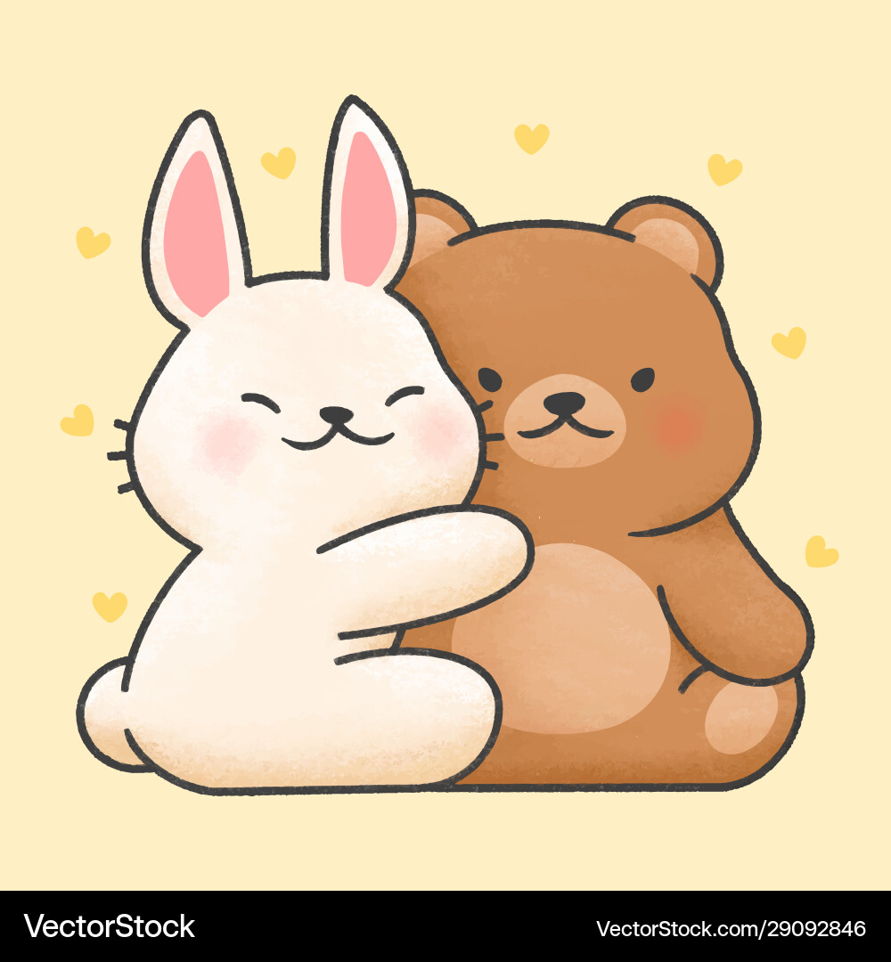 Cute Rabbit and Bear Hug Royalty Free Vector Image