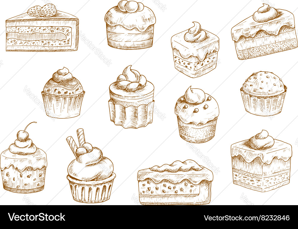 Delicious Pastry Sketches Royalty Free Vector Image