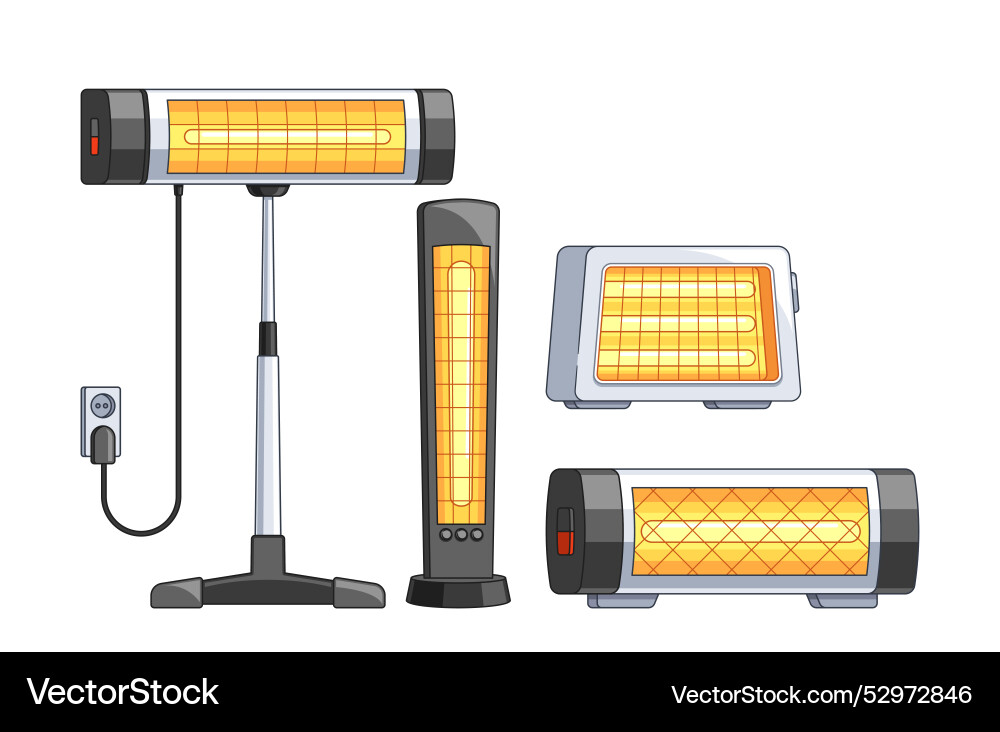 Different types of electric heaters set cartoon Vector Image