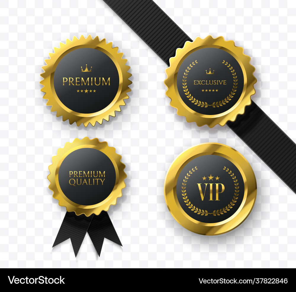 Premium gold medals and badges Royalty Free Vector Image