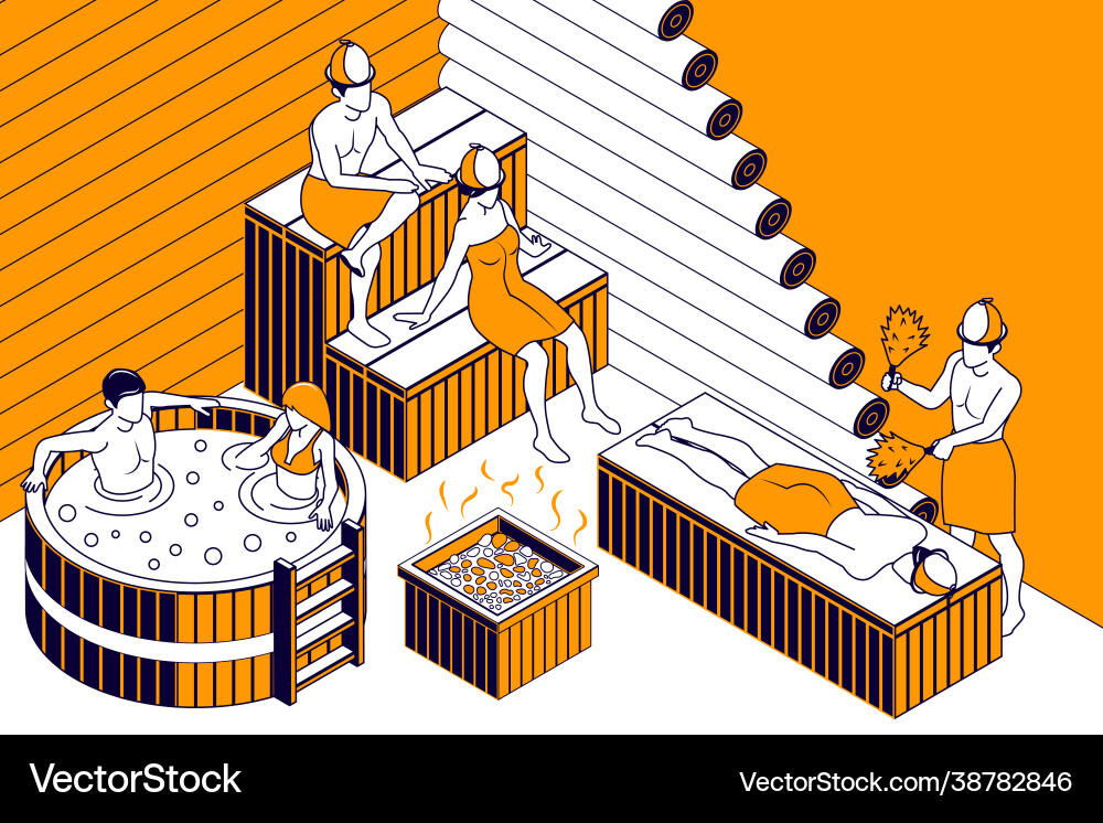 Sauna isometric background Royalty Free Vector Image